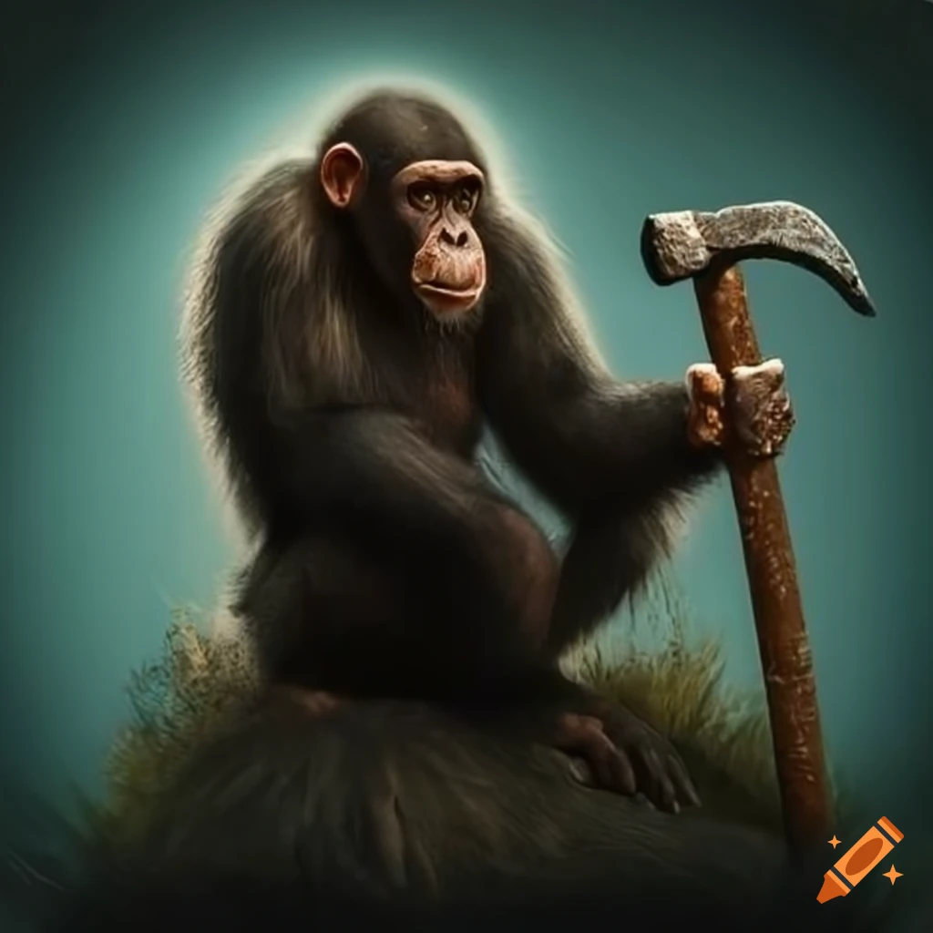 Chimpanzee with a hammer
