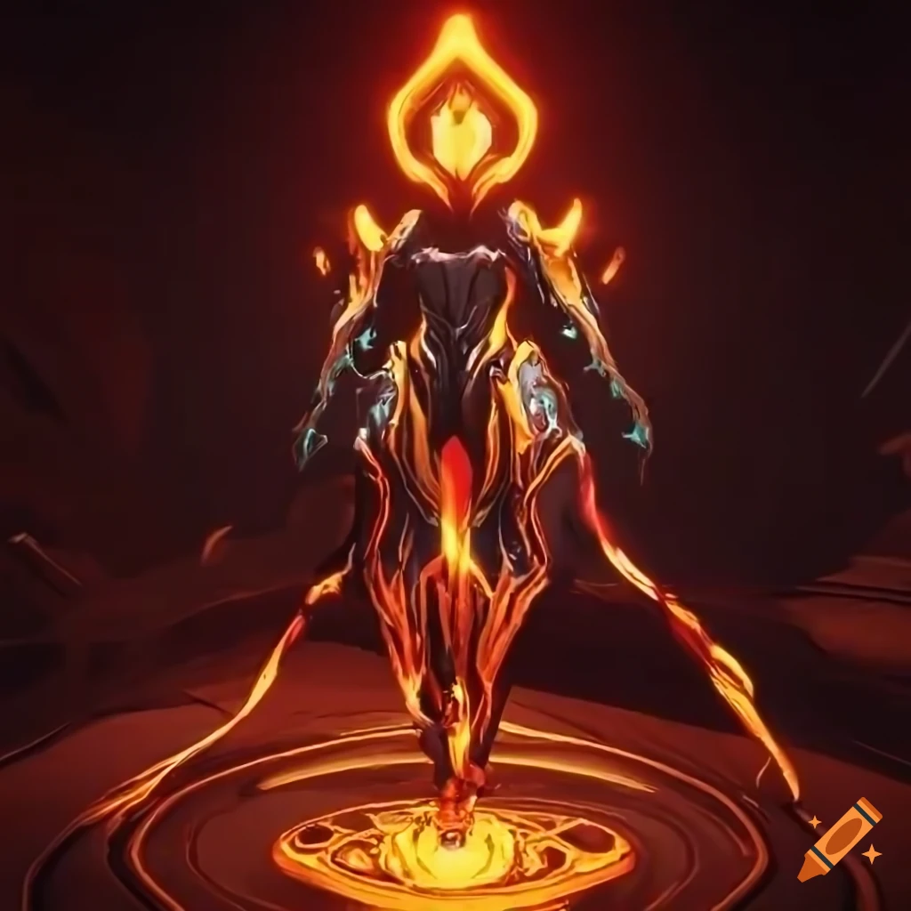 Fire phoenix-themed warframe design on Craiyon