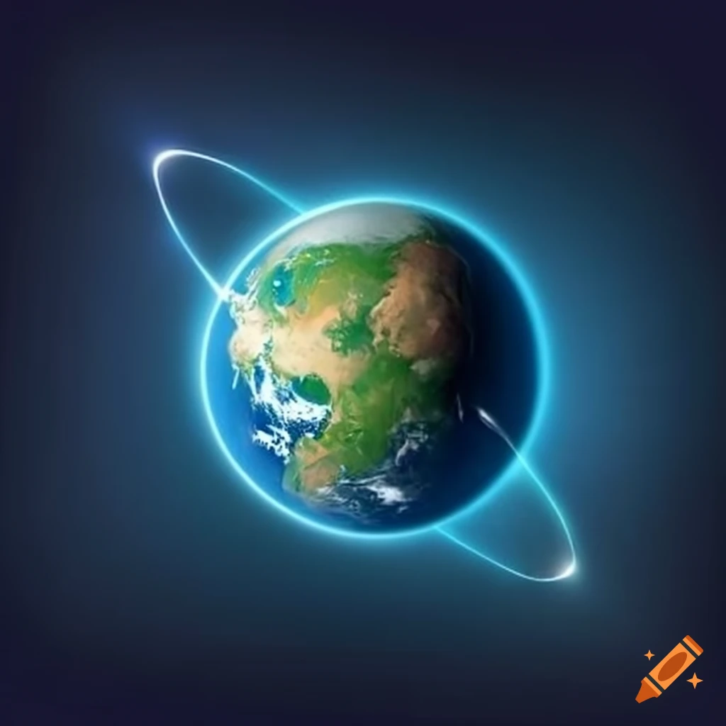 Representation of an atom with earth as the nucleus on Craiyon