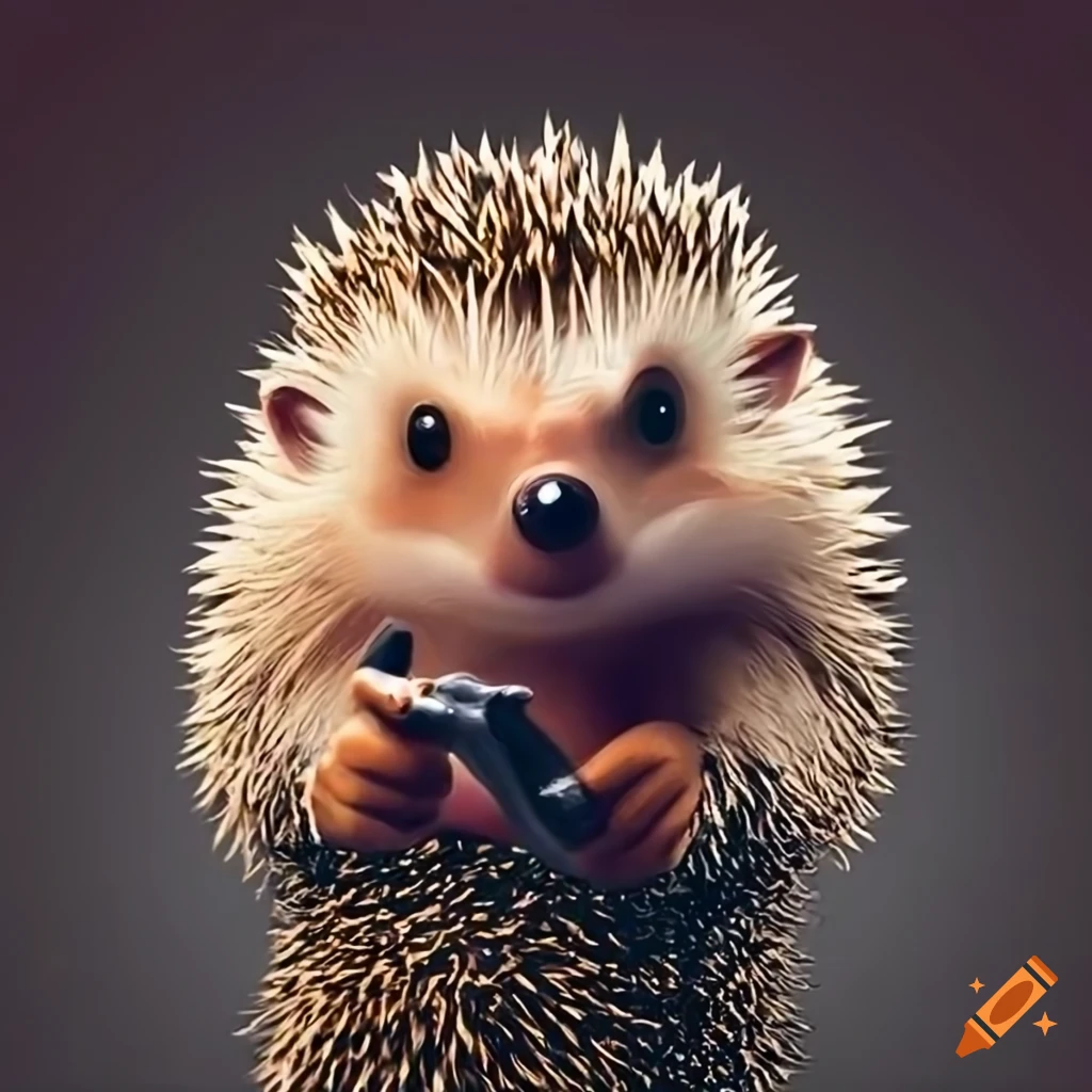Image of a hedgehog with a gun