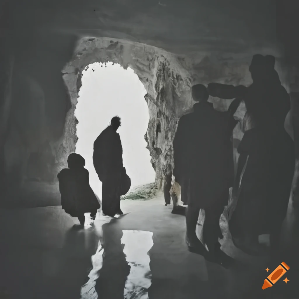 Conceptual art of people chained in a cave on Craiyon