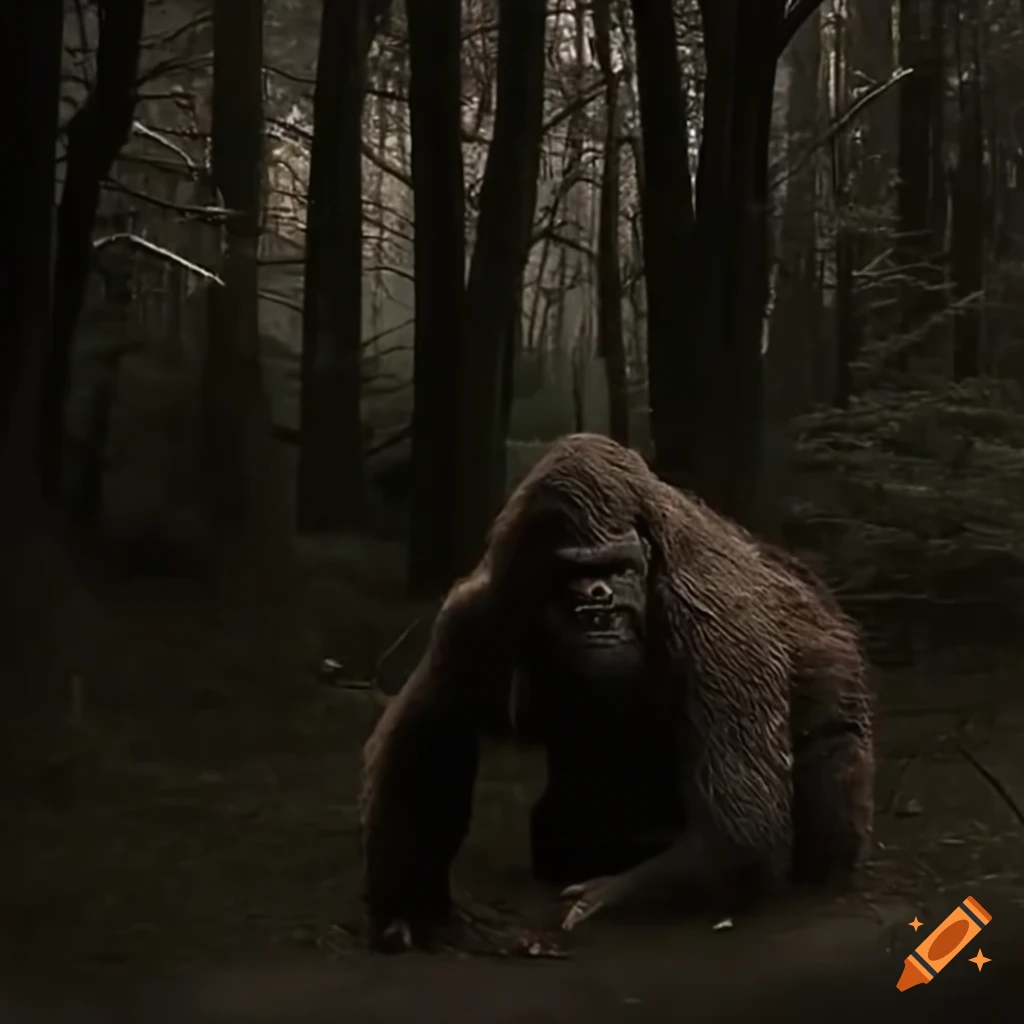 Nightvision photo of Bigfoot in the woods on Craiyon