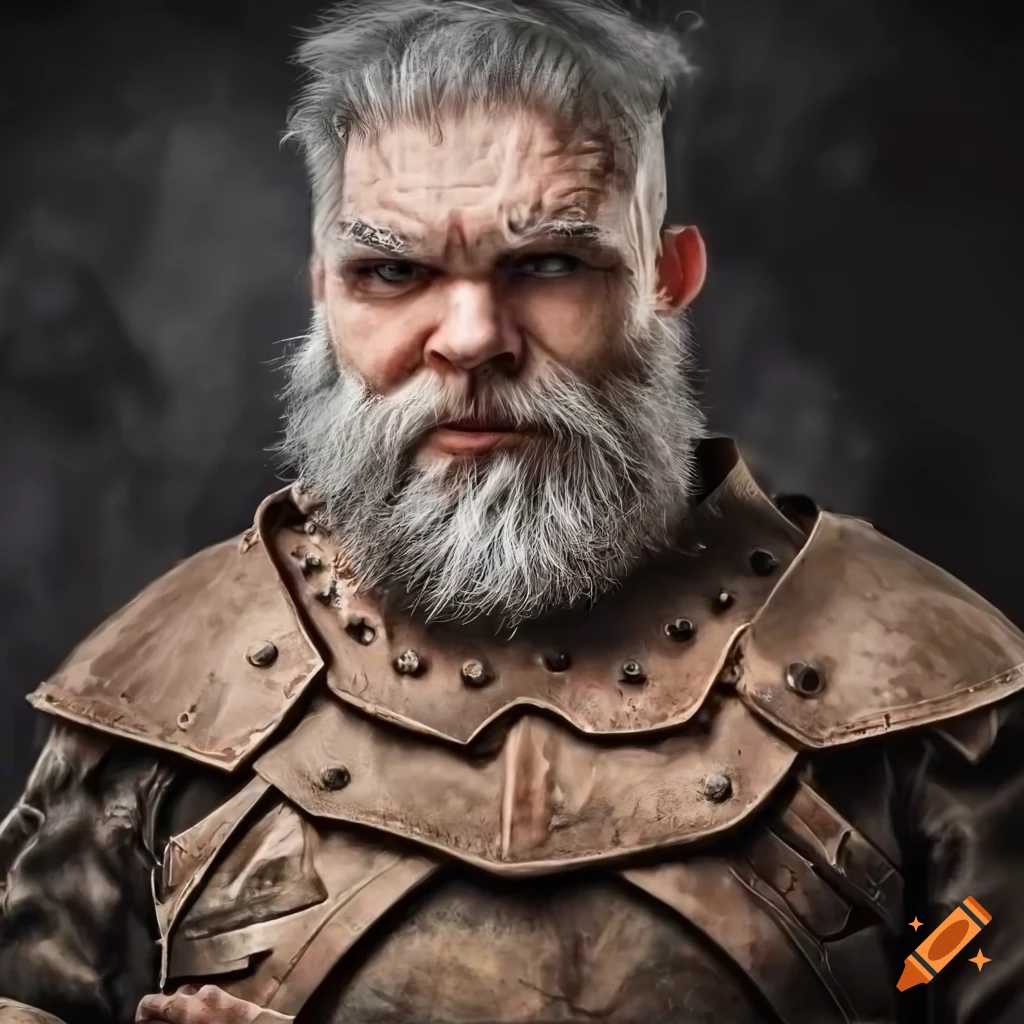 Portrait of a gray-bearded dwarf warrior on Craiyon
