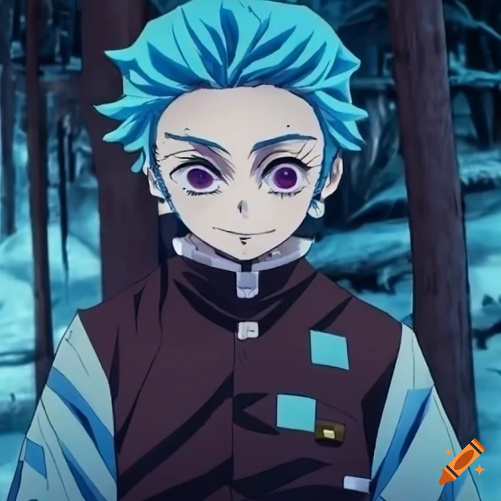 Artwork of a blue-haired boy from demon slayer on Craiyon