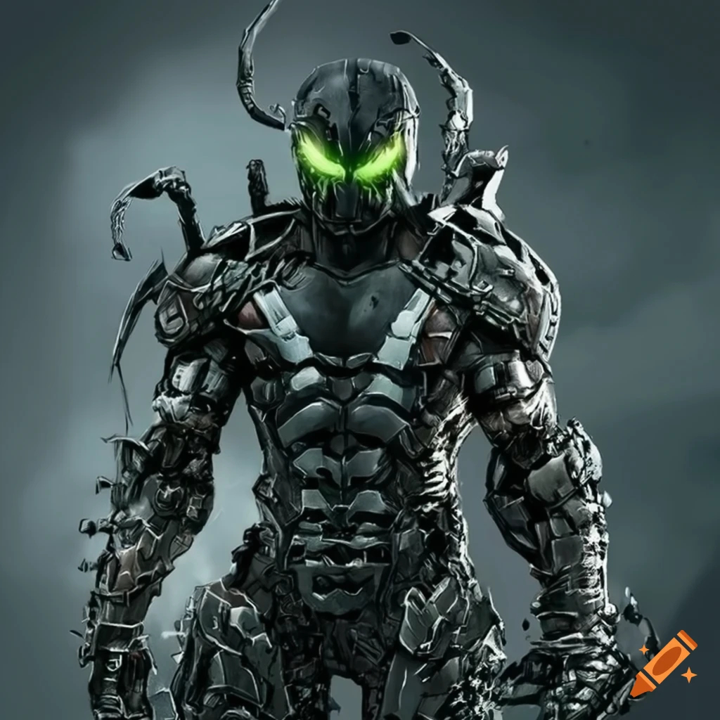 Image of a post-apocalyptic cyborg superhero with black steel spawn armor
