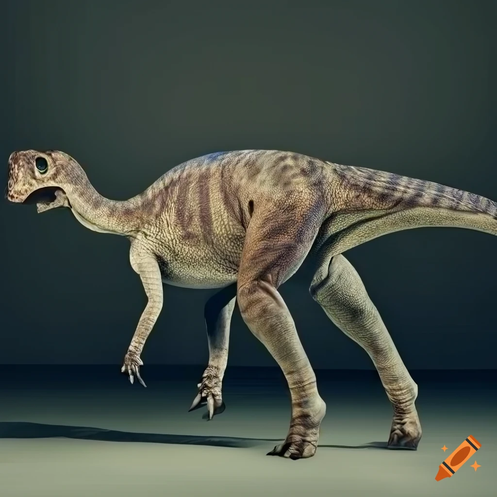 Rendering of a hadrosaurus dinosaur in warm morning light on Craiyon