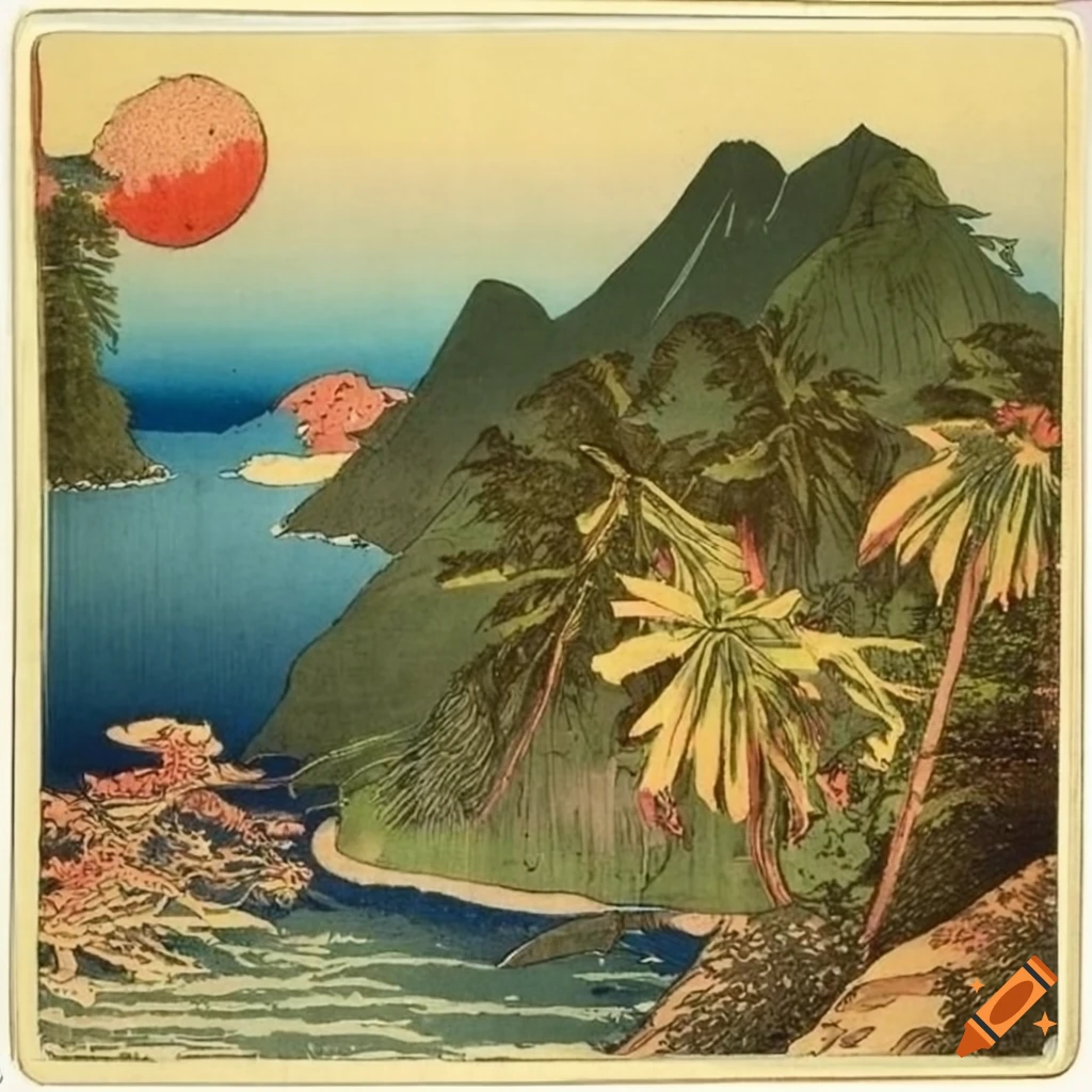 Tropical ukiyo-e artwork by bierstadt on Craiyon