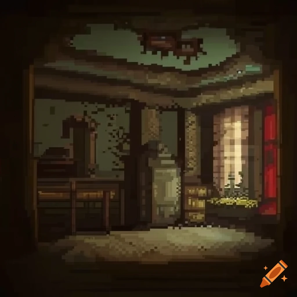 Intricate pixel art of a fantasy room on Craiyon