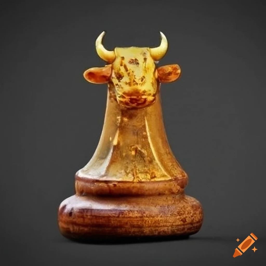 Ancient amber chess piece with a bull head on black velvet on Craiyon