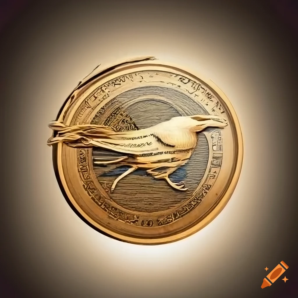 Challenge coin with crow, scroll, and world map on Craiyon