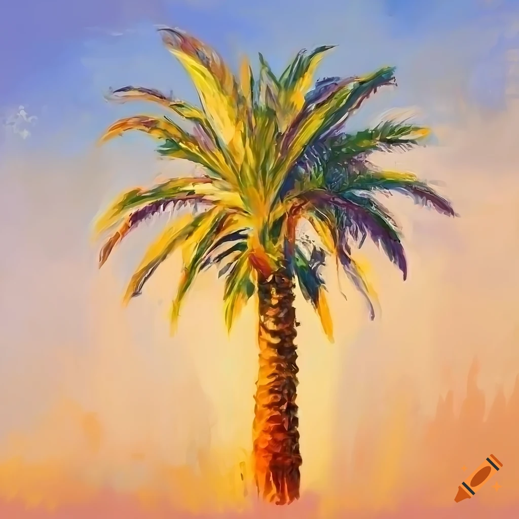 Impressionist painting of a tall moroccan date palm