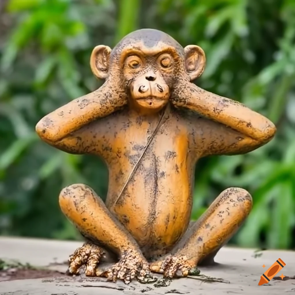 Statue of a monkey with seaweed and starfish on Craiyon