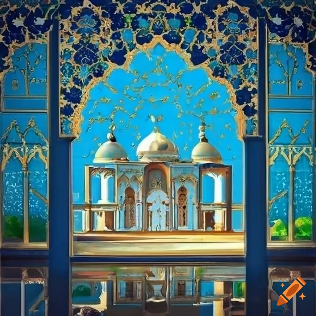 Blue window in a garden palace on Craiyon