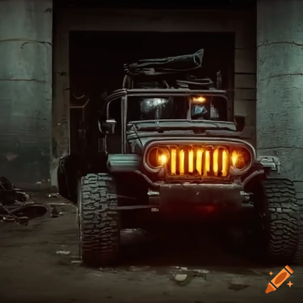 Image of a dystopian Chicago with a Mad Max jeep on Craiyon