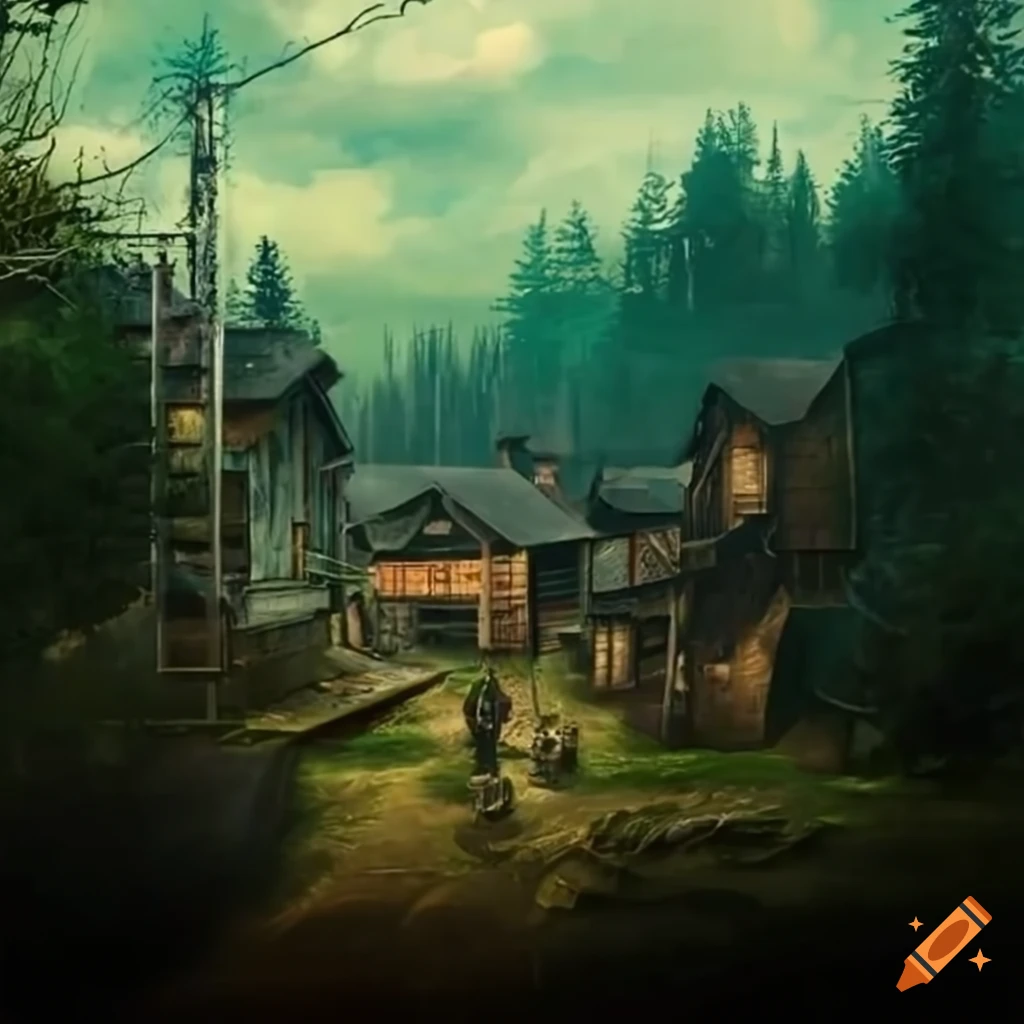 Rustic american town map with forest and industrial zone on Craiyon