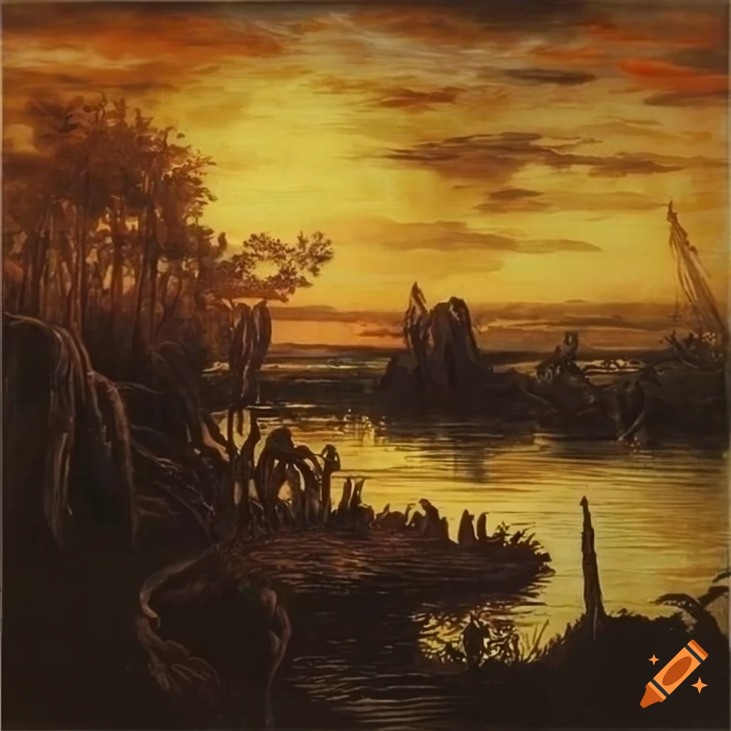 Watercolor landscape with white fish painting by rené magritte on Craiyon