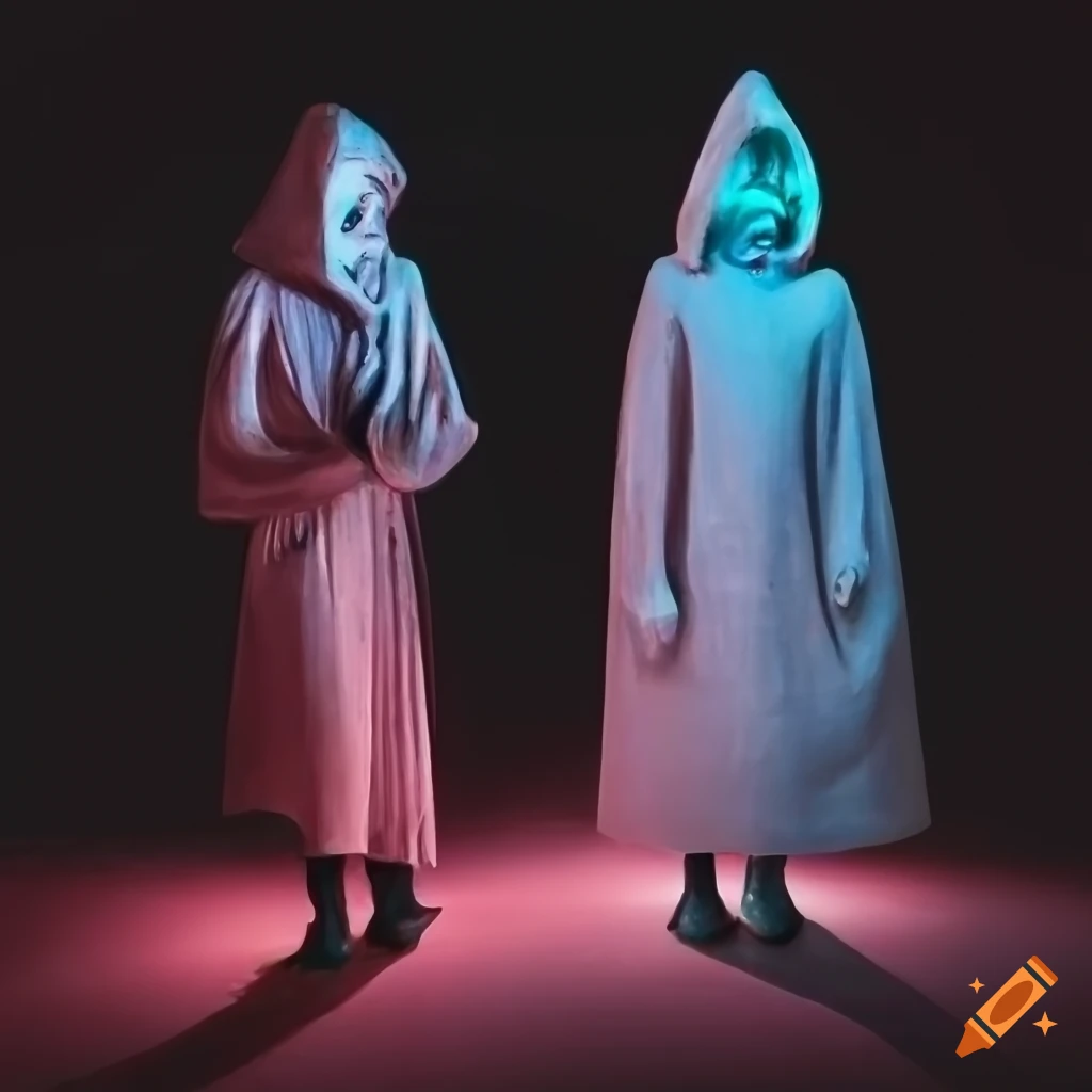 Artwork of two mysterious figures with masks on Craiyon