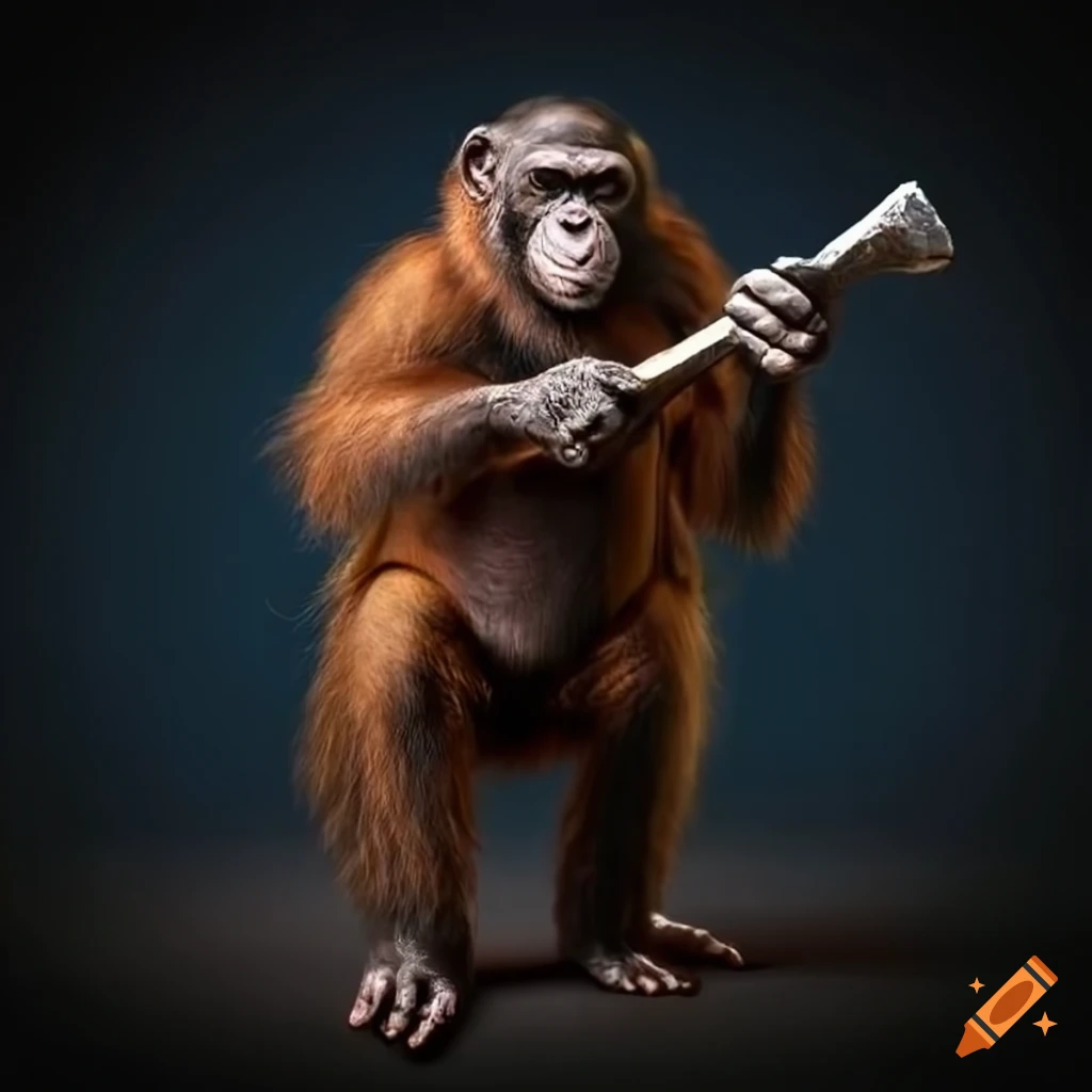 Chimpanzee wearing a robe and holding a hammer on Craiyon