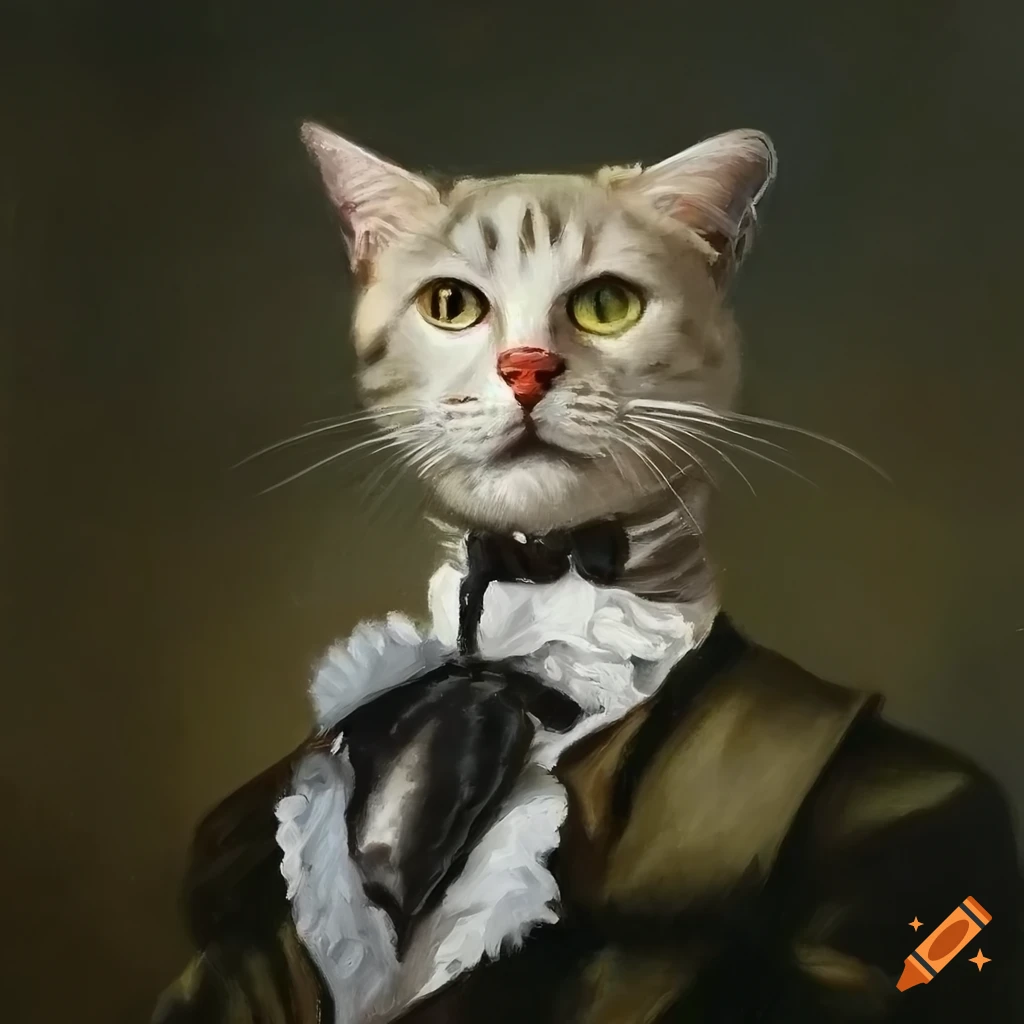 Oil painting of a cat in victorian attire on Craiyon