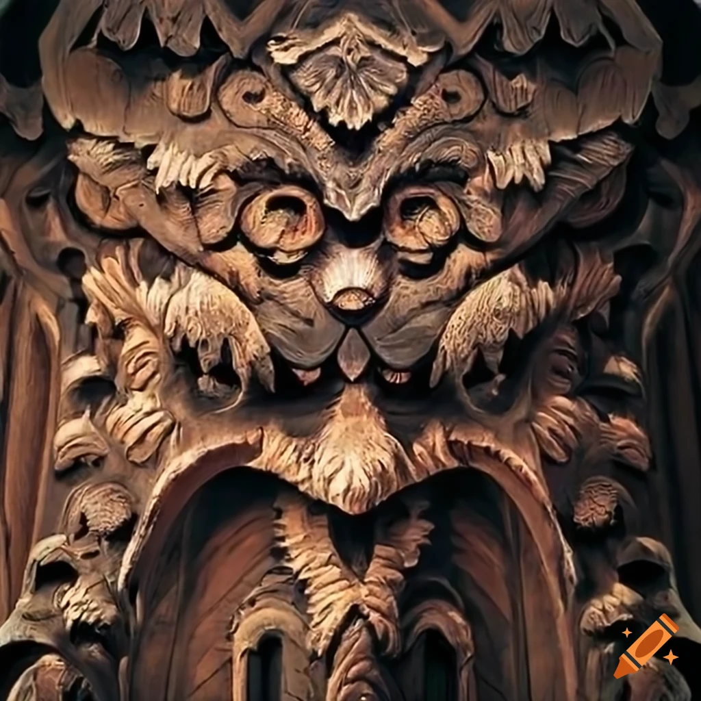 Detailed carving of a moth in architectural style