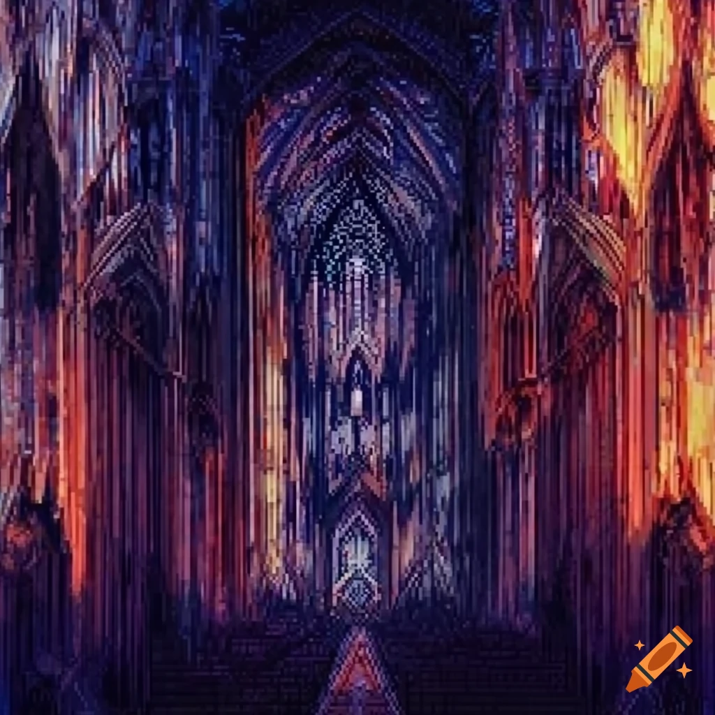 Pixel art of a gothic cathedral