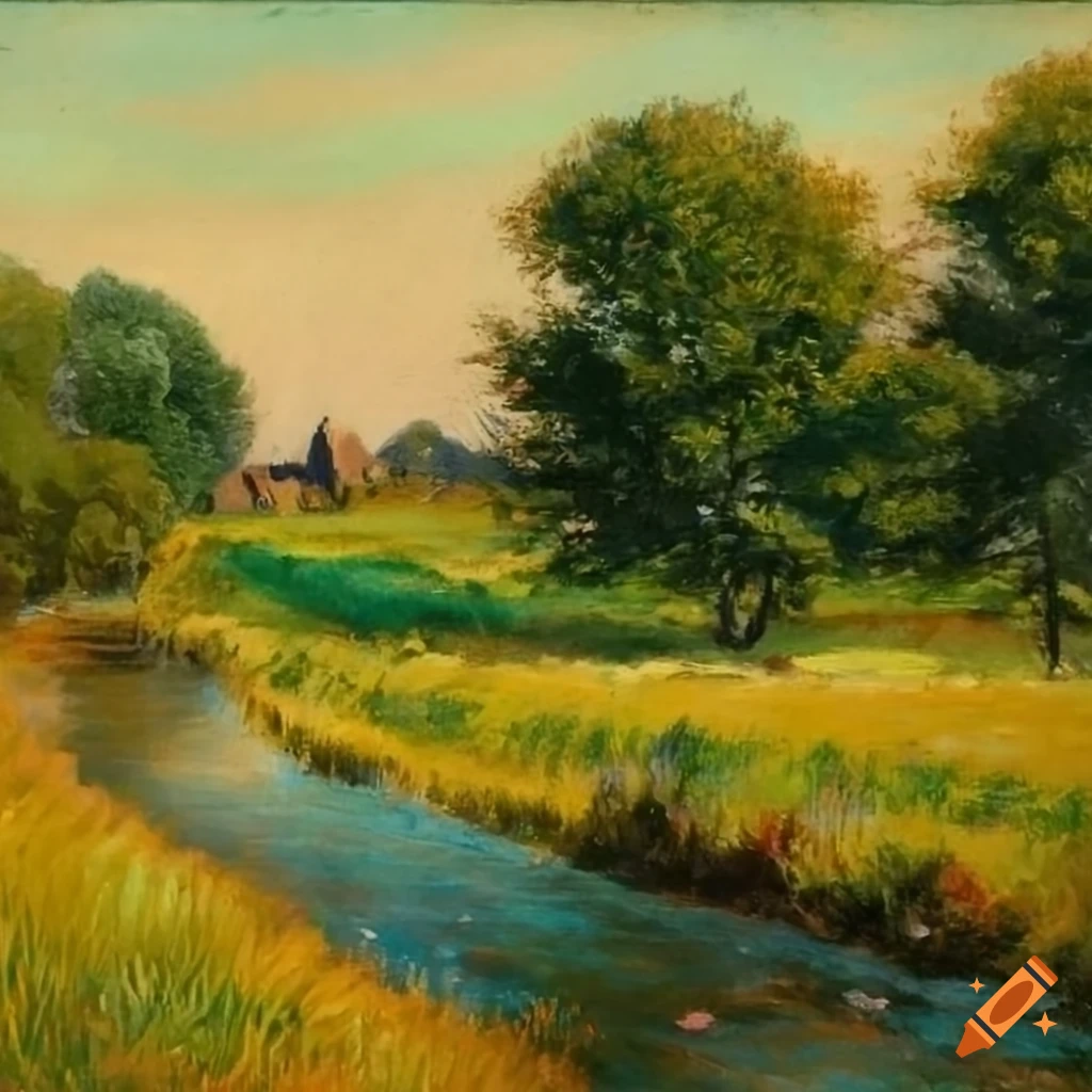 Vintage drawing of a peaceful countryside in holland on Craiyon