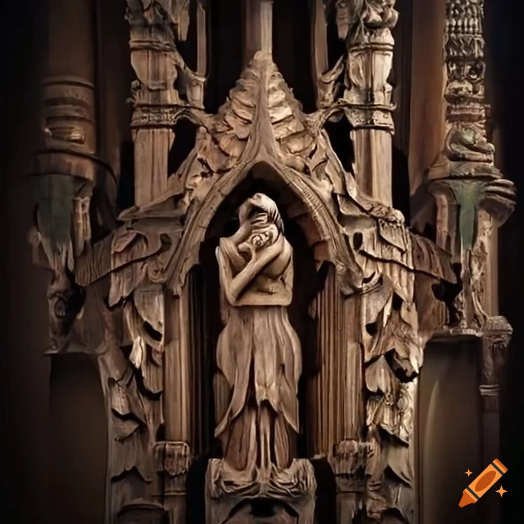 Detailed carving of a moth in architectural style on Craiyon