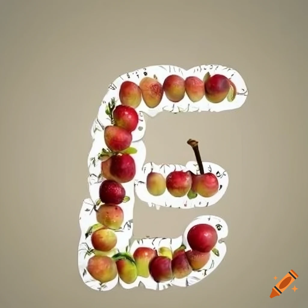 Artistic composition of letter e made with apples on Craiyon
