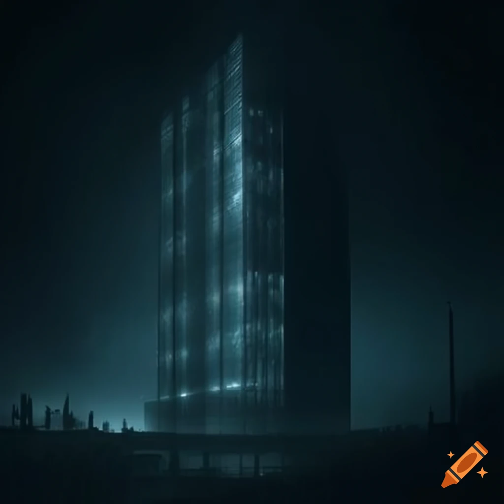 Image of a dark and gloomy building in a futuristic setting
