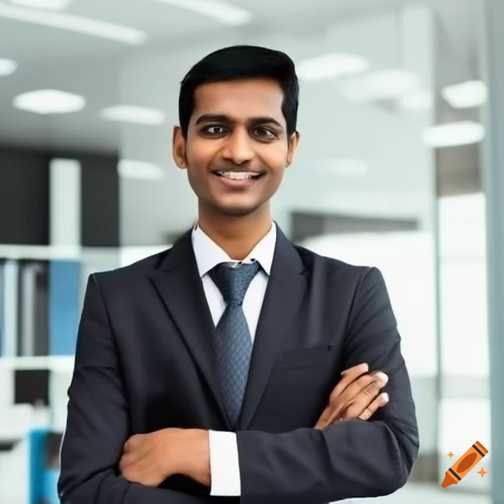 Confident indian professional in modern office setting on Craiyon