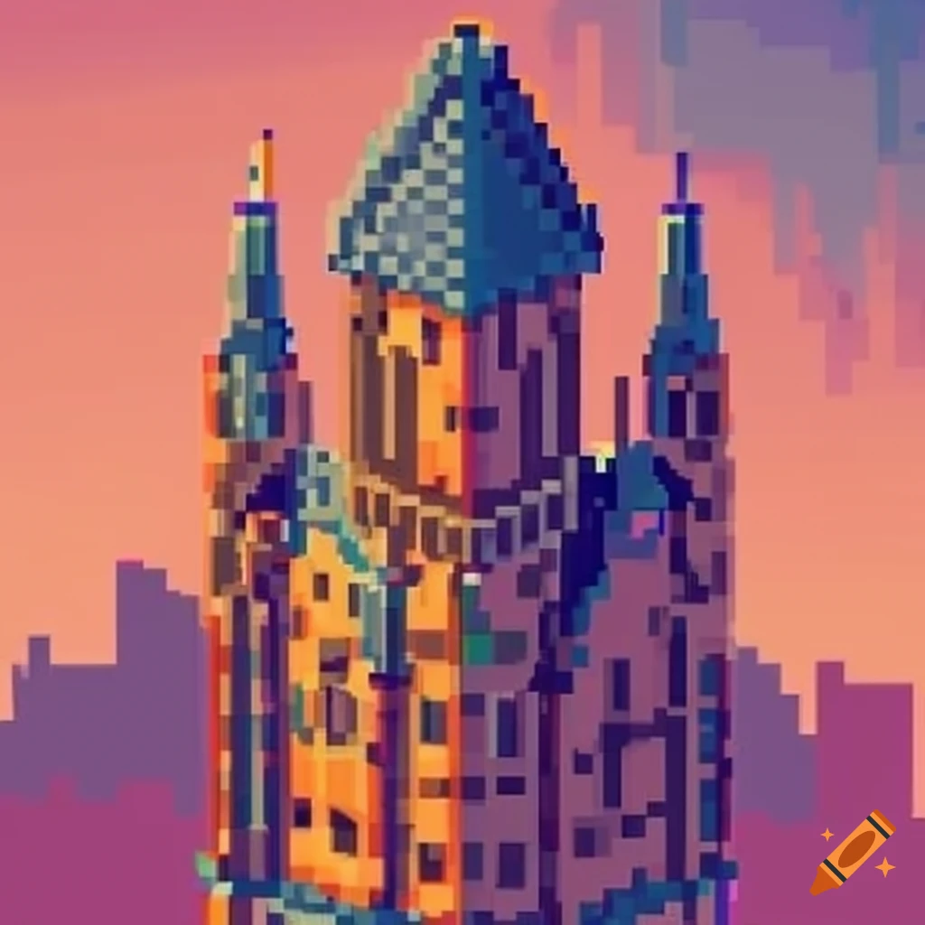 Pixel art of gothic buildings on Craiyon