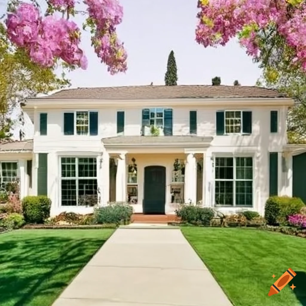 2000s neo-colonial home with beautiful pastel flowers