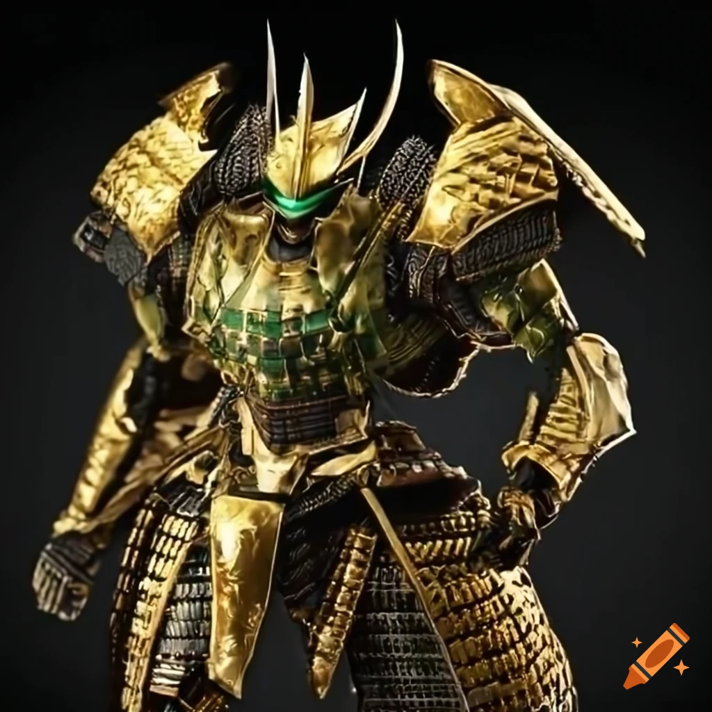 Golden samurai armor with green jade details on Craiyon