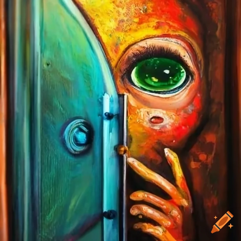 Funny illustration of an alien peeping behind a door on Craiyon