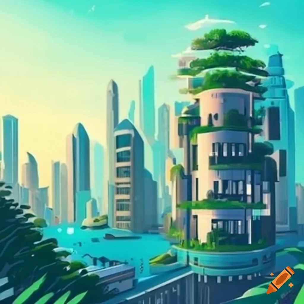 Futuristic cityscape with integrated greenery