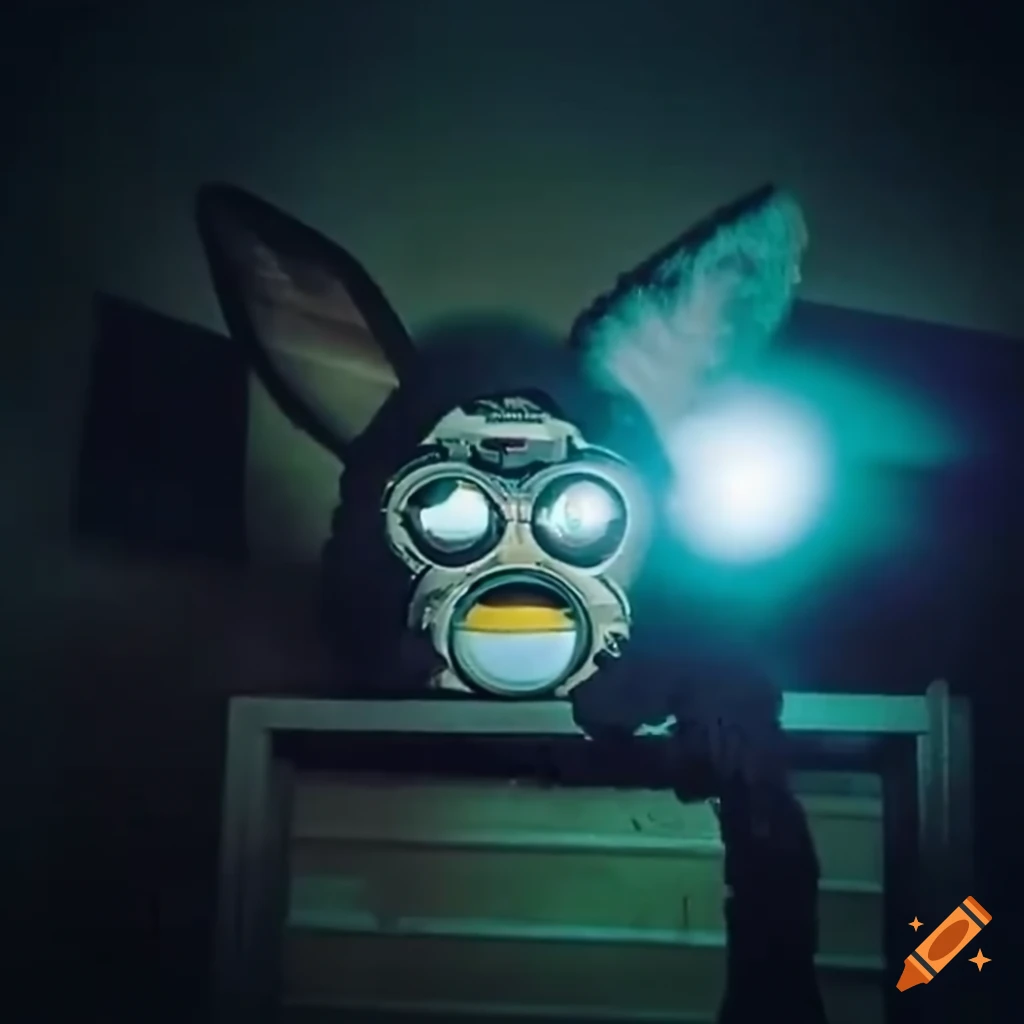 Photorealistic close up shot of a giant furby endoskeleton on Craiyon