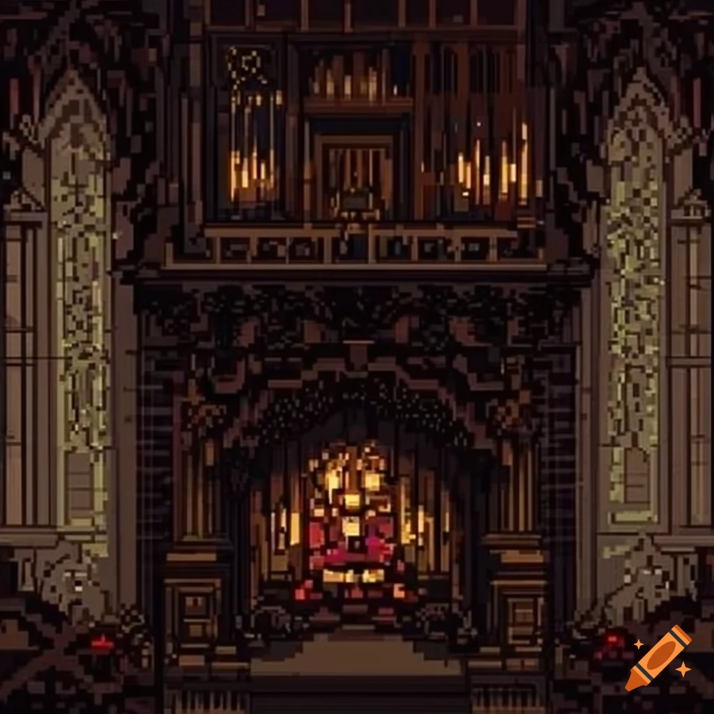 Detailed pixel art of a gothic interior on Craiyon