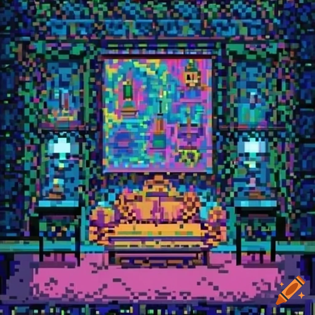 Pixel art of a luxurious victorian room on Craiyon
