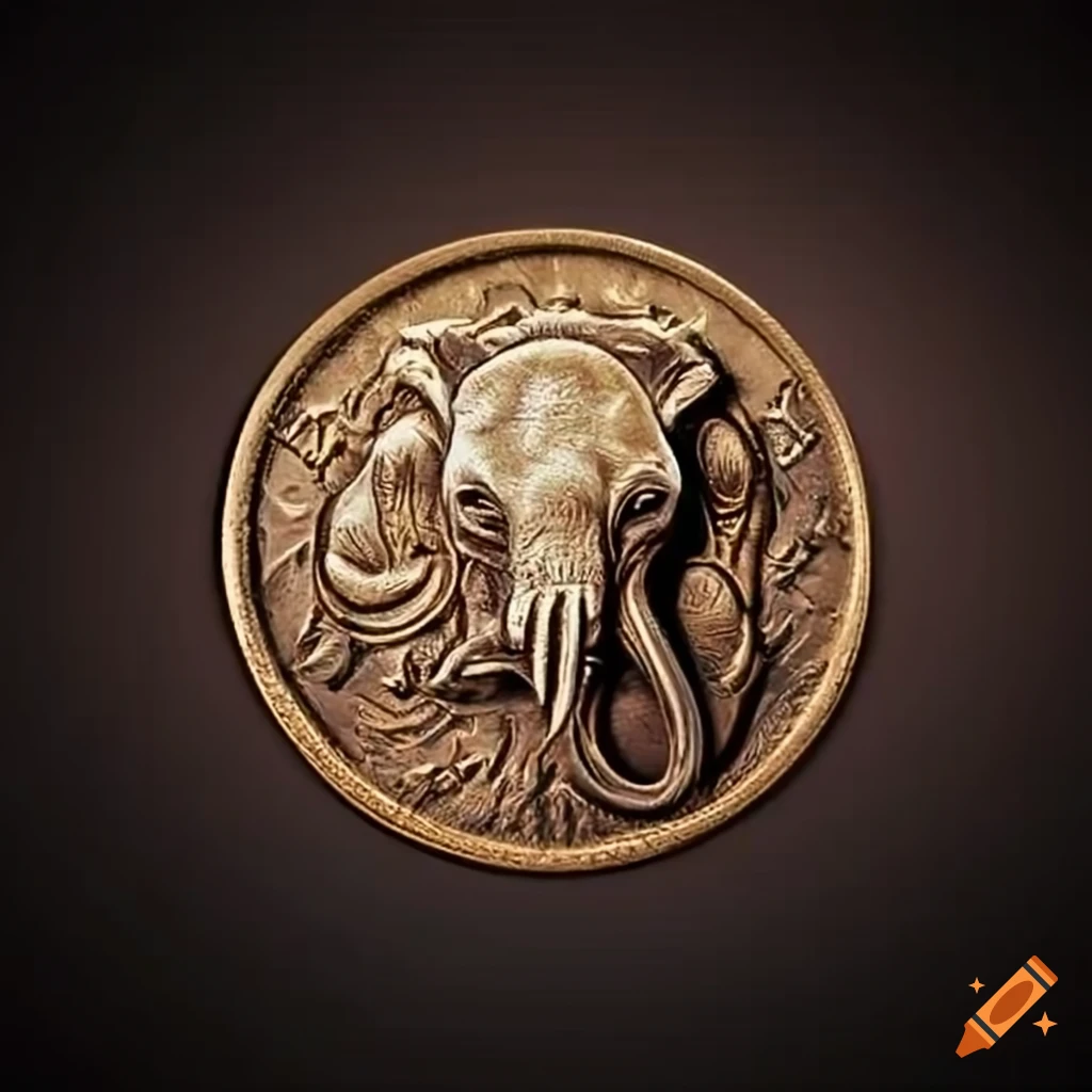Embossed mystical elephant on a coin on Craiyon