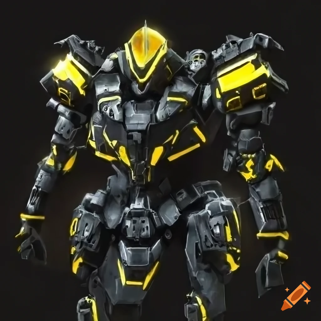 Black armored core with neon lights and three barrelled cannon