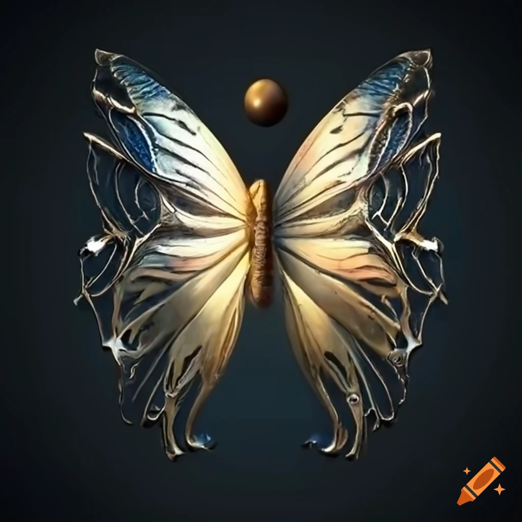 Surrealistic butterfly with reflective metal wings on Craiyon