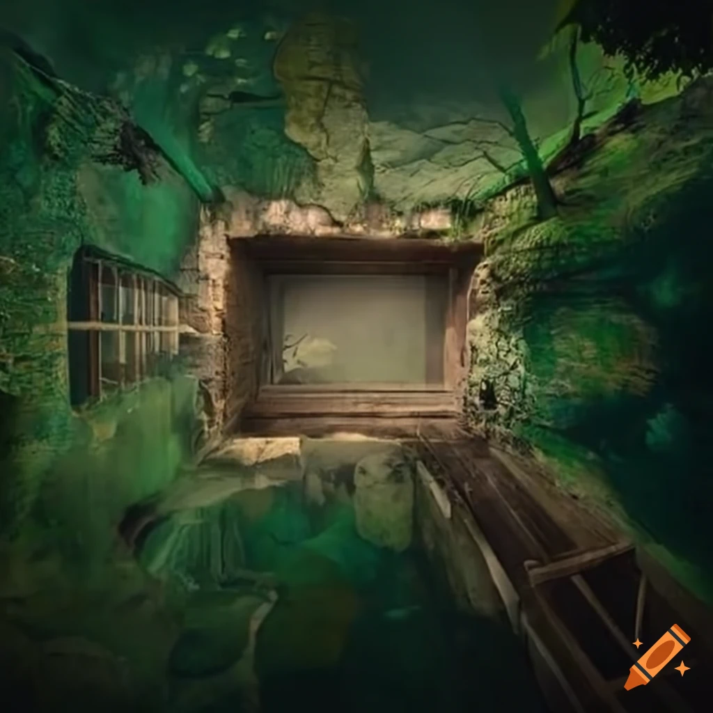 Overhead view of a room with ruins and nature