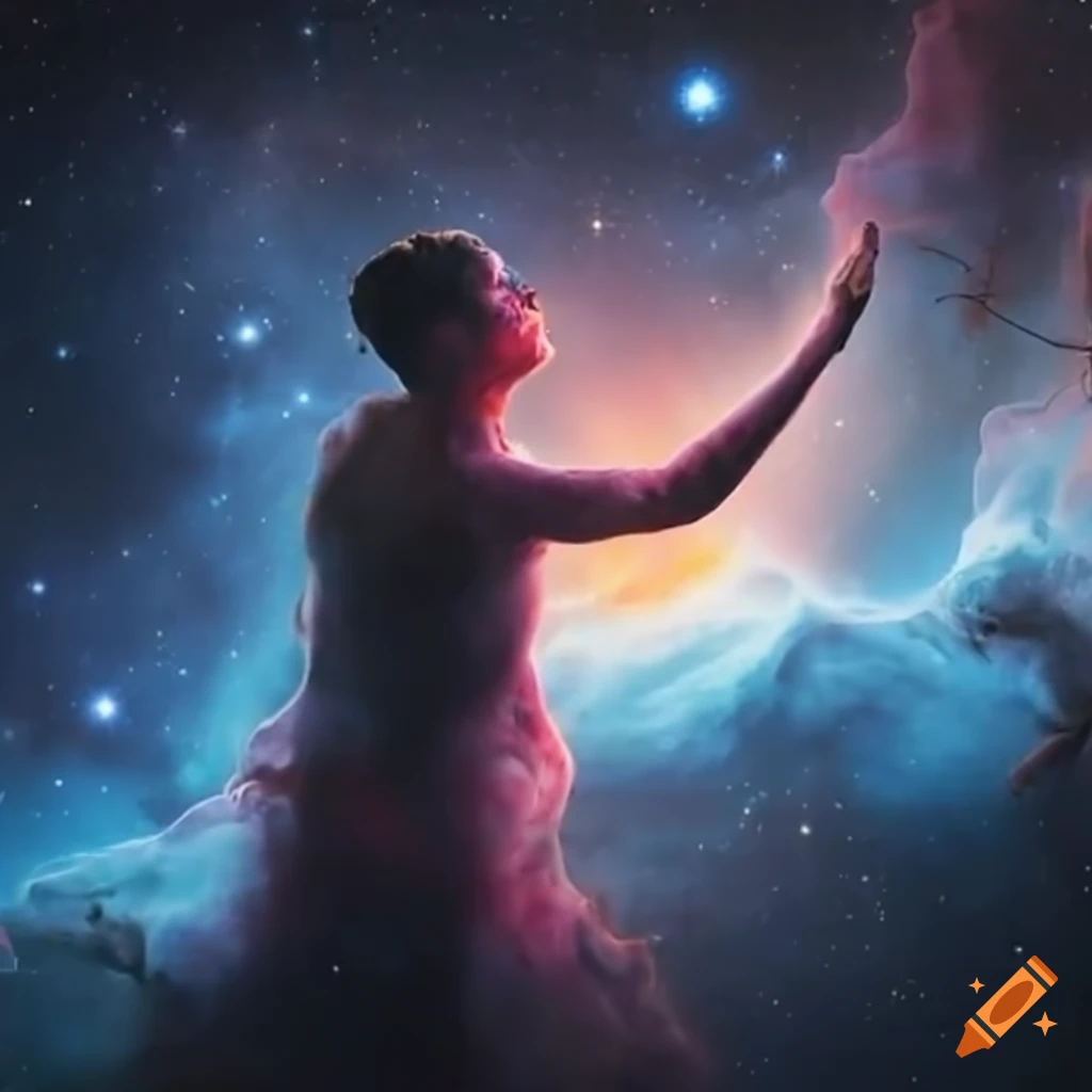 Digital art of a nebula resembling a singing male singer on Craiyon