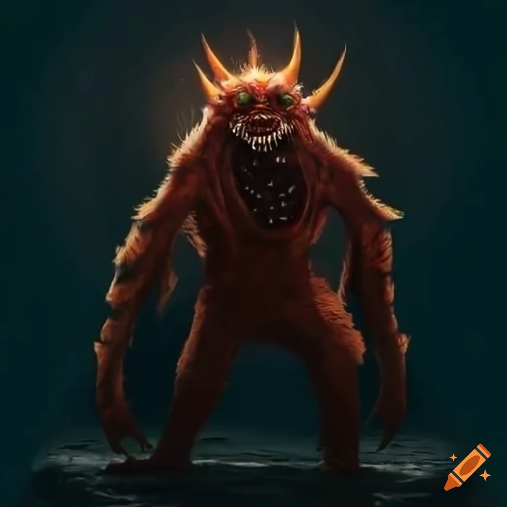 Illustration of a fierce monster on a dark planet on Craiyon