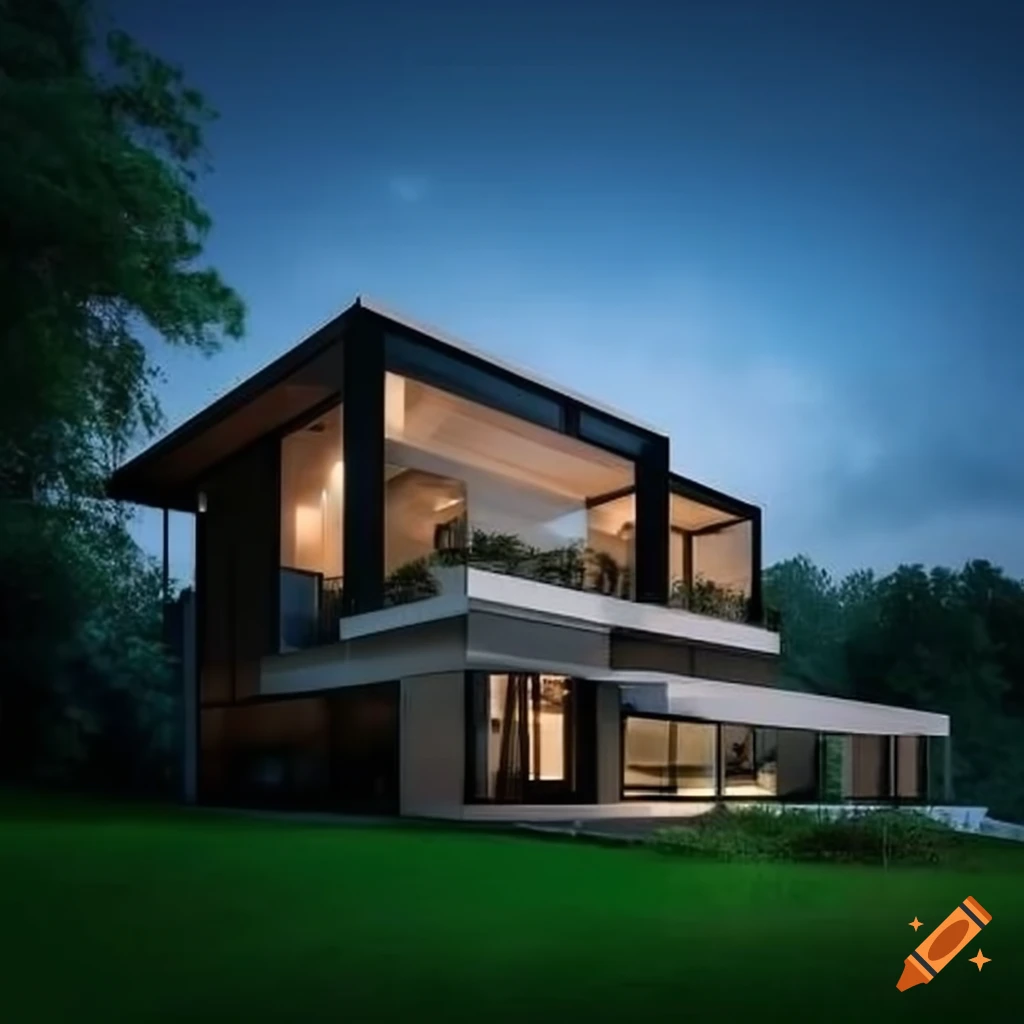 Concept of a modern villa with natural elements