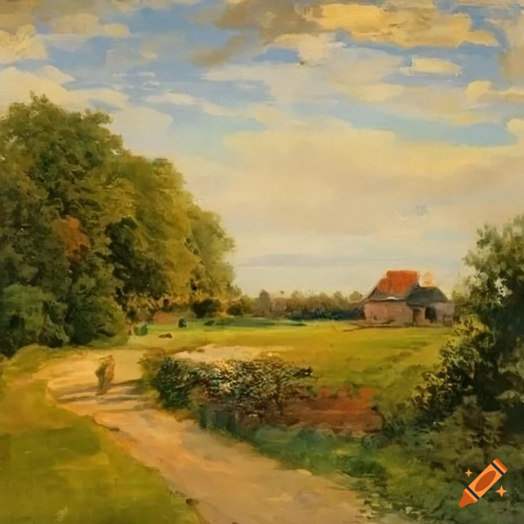 Vintage painting of peaceful countryside in holland on Craiyon