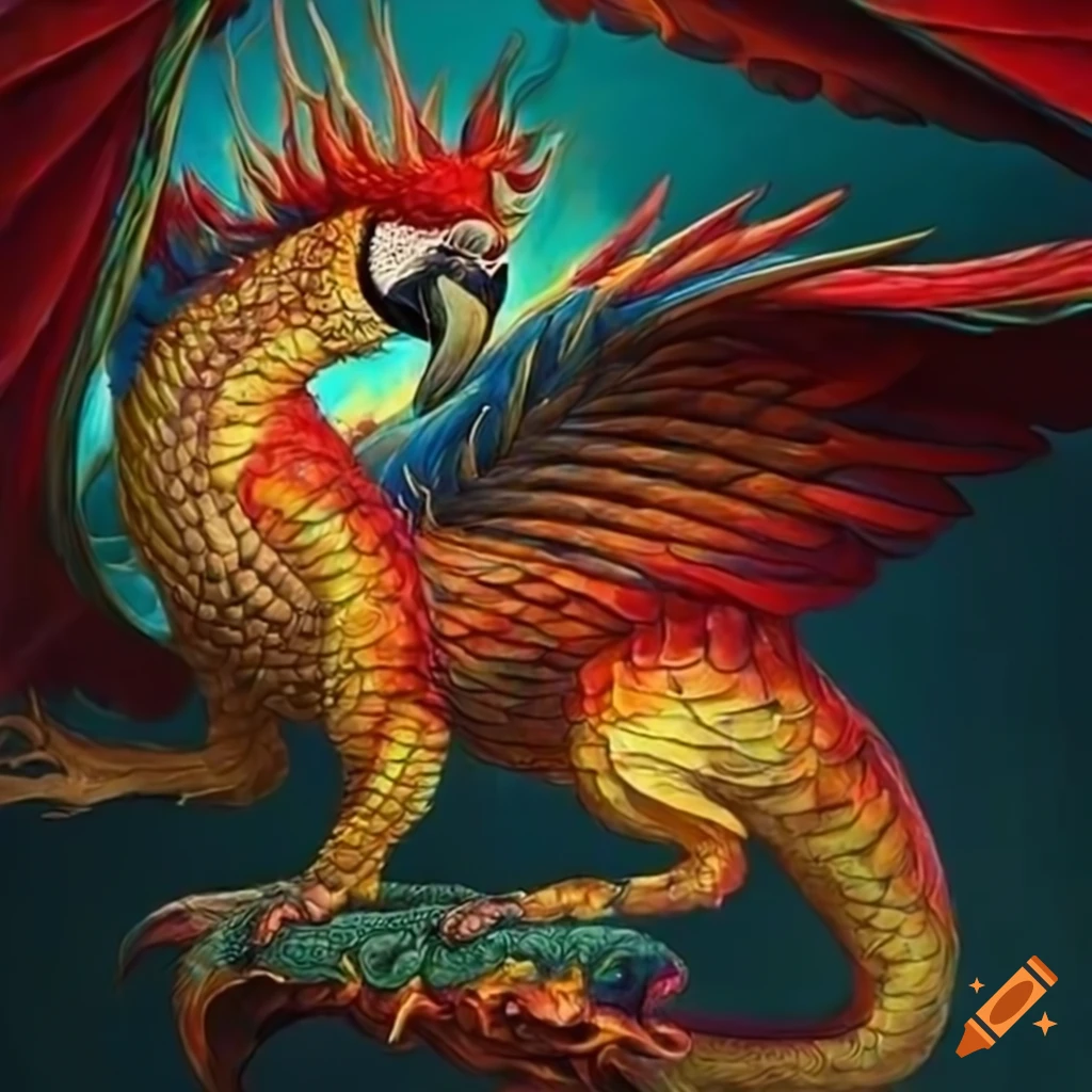 Artwork of a parrot and dragon swapping forms