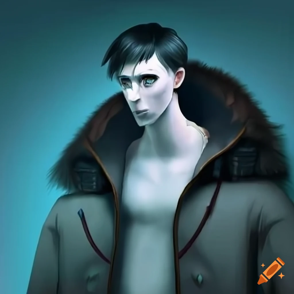 Illustration of a tall humanoid with sharp teeth and black hair on Craiyon