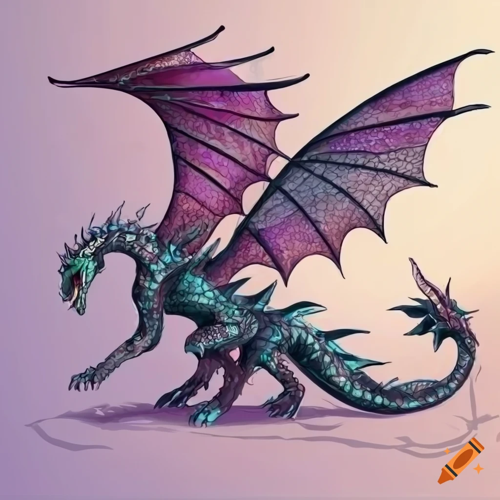 Illustration of a detailed dragon concept design