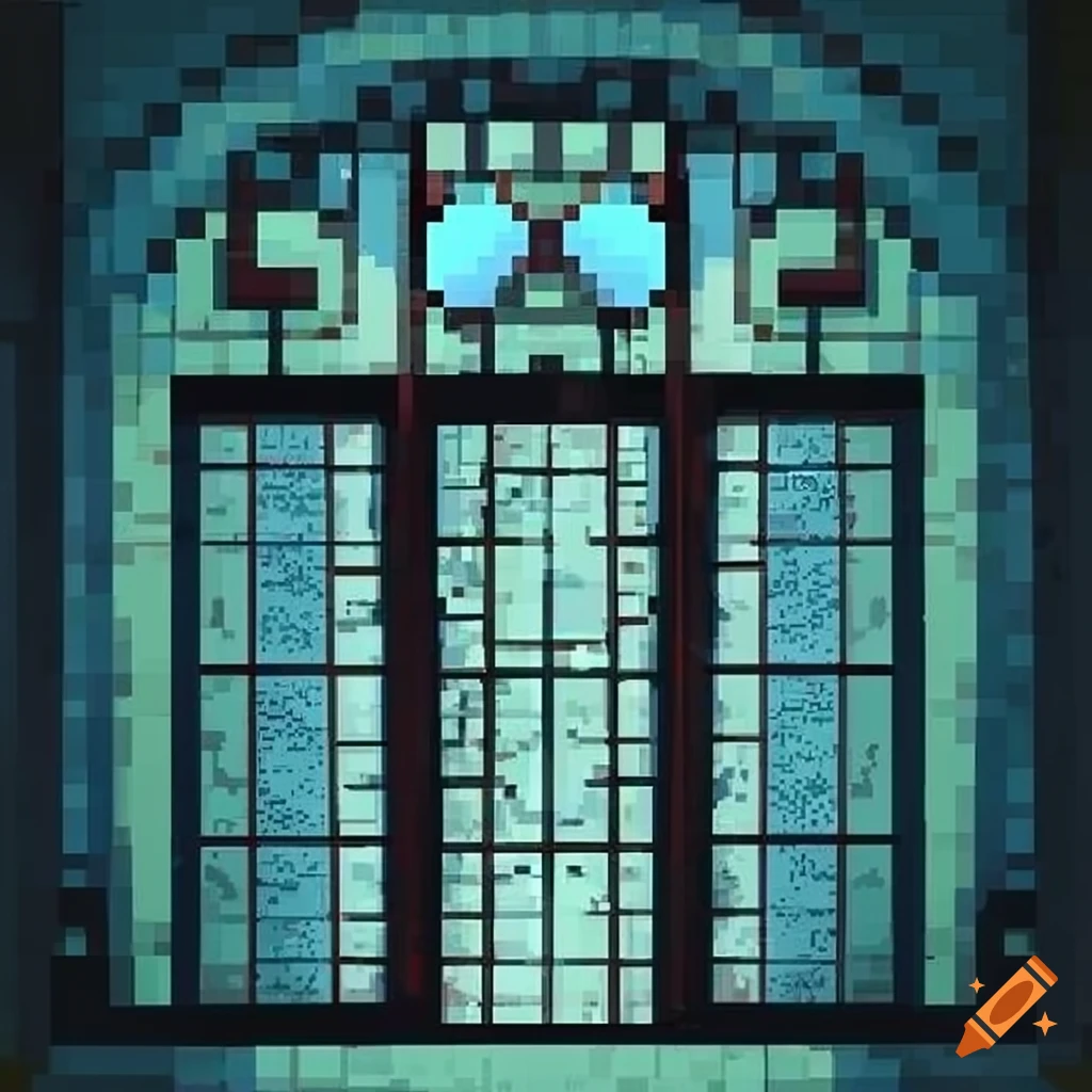 Pixel art of a victorian-style window on Craiyon
